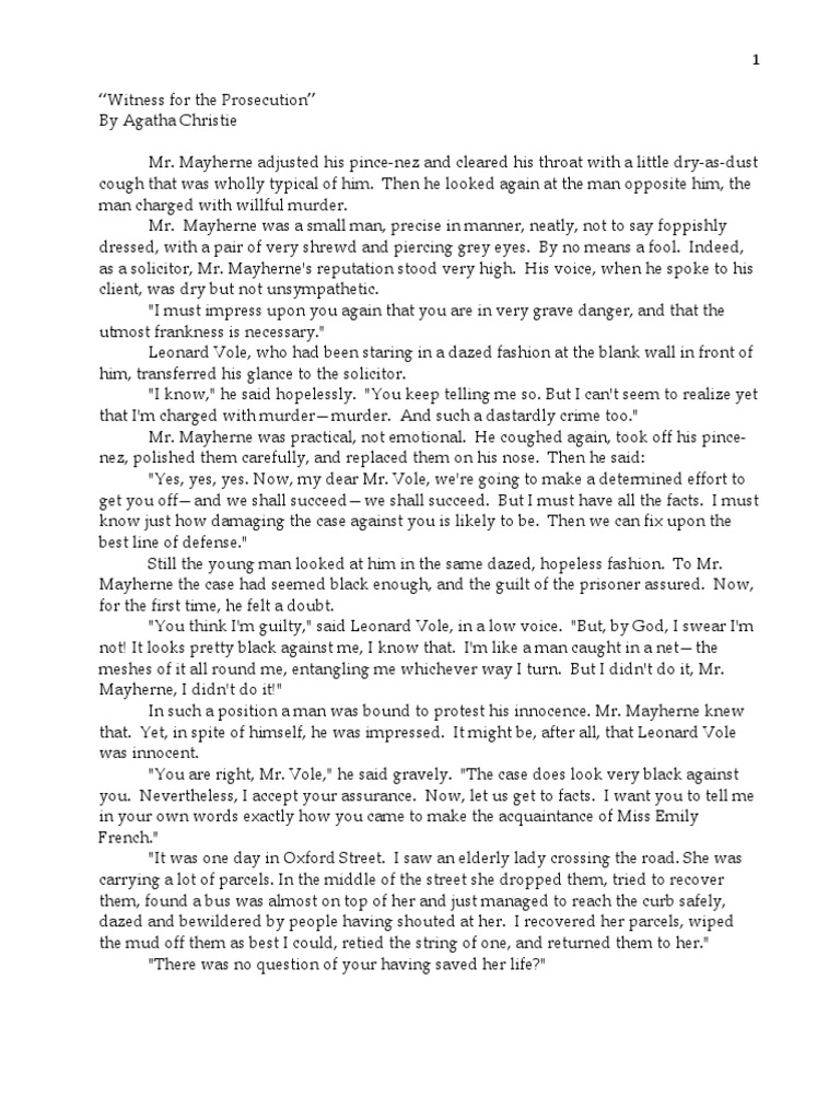 Witness For The Prosecution by Agatha Christie | PDF | Witness