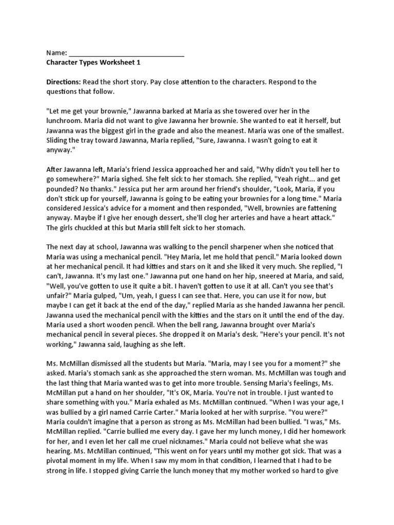 Character Type Worksheet | PDF