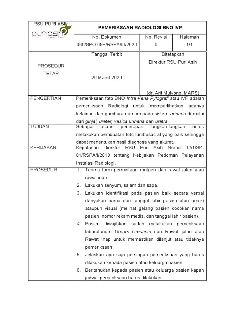SPO Pemeriksaan BNO IVP | PDF