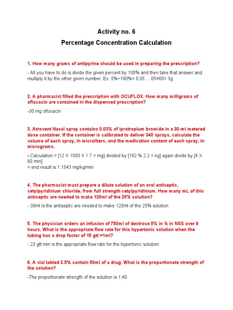 Percentage Concentration Calculations in Pharmacy | PDF