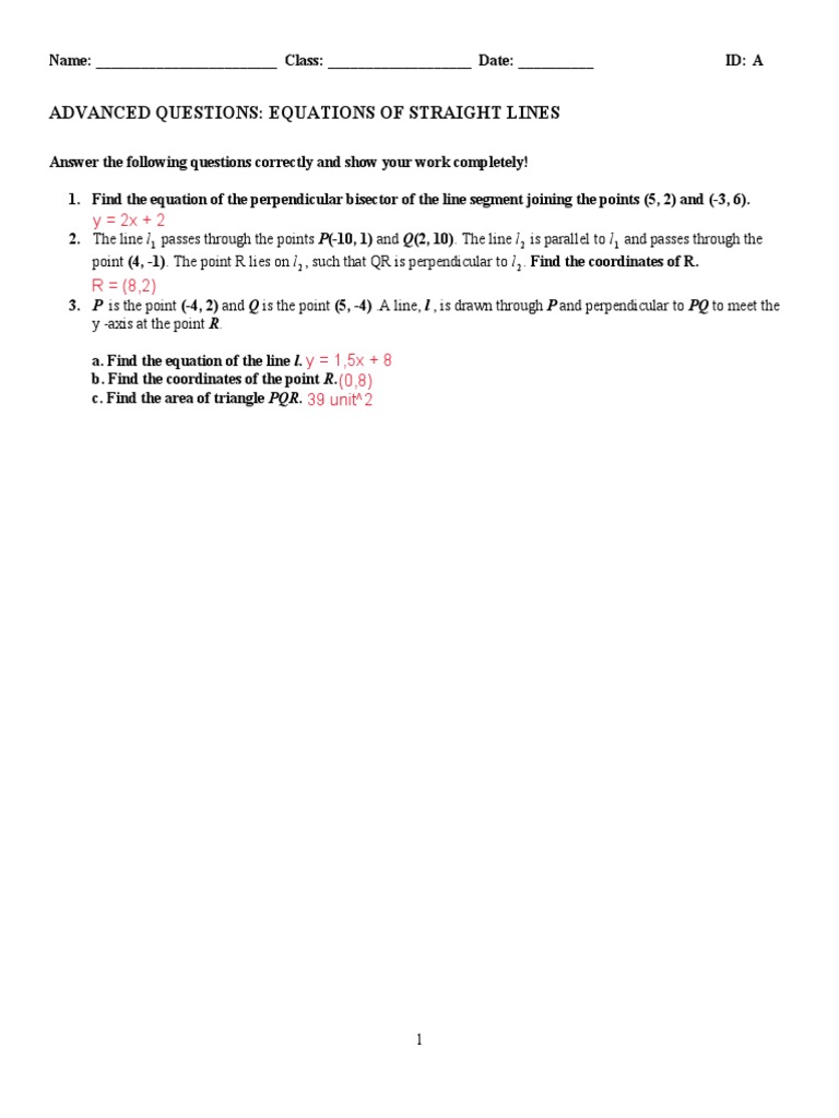 Equations of Straight Lines: Solutions to Advanced Questions Involving ...