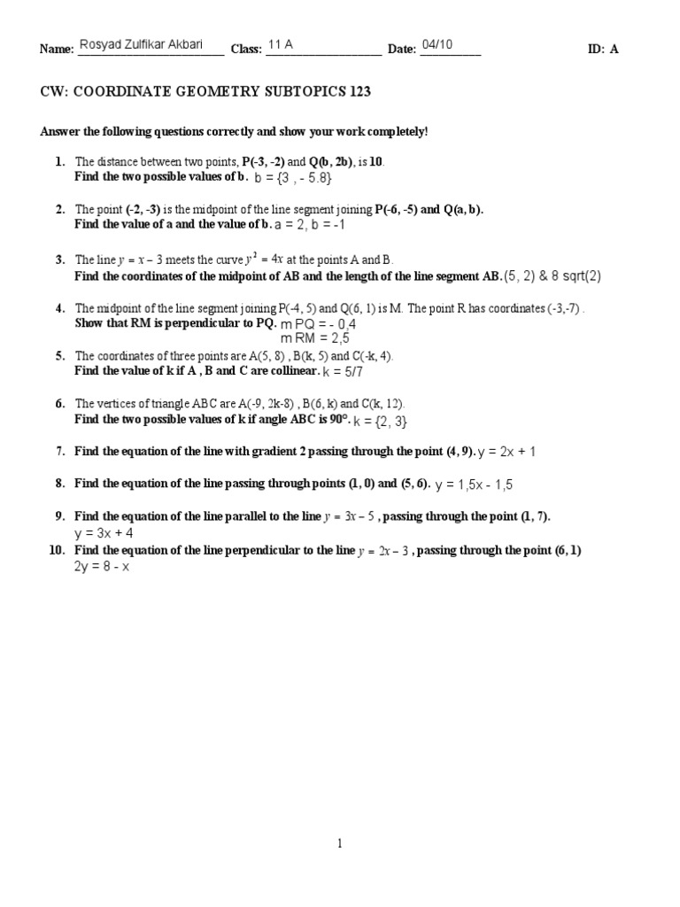 CW Coordinate Geometry Subtopics 123 | PDF
