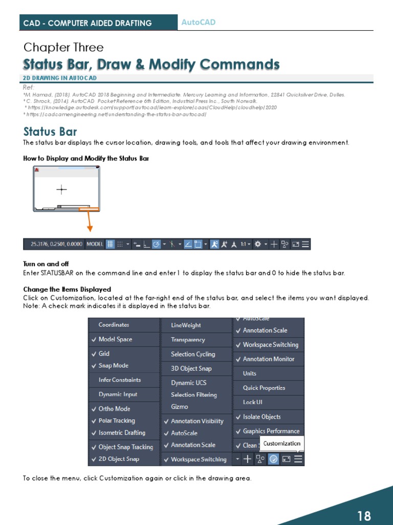 Cadl #4 Status Bar, Draw & Modify Commands | PDF | Ellipse | Computer Aided Design