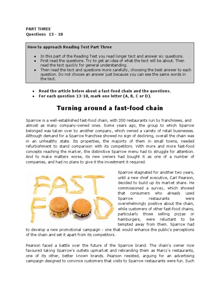 TEST 6-BEC Reading Part 3 | PDF | Fast Food Restaurants | Advertising