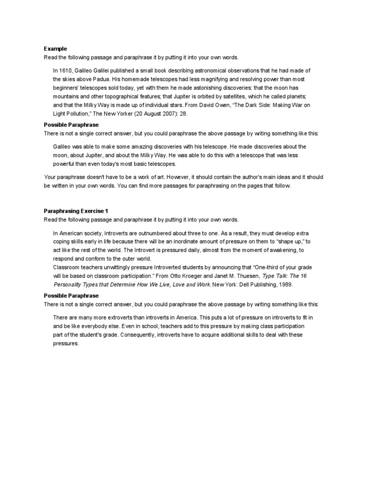 Paraphrasing Answer Key | PDF | Galileo Galilei | Telescope
