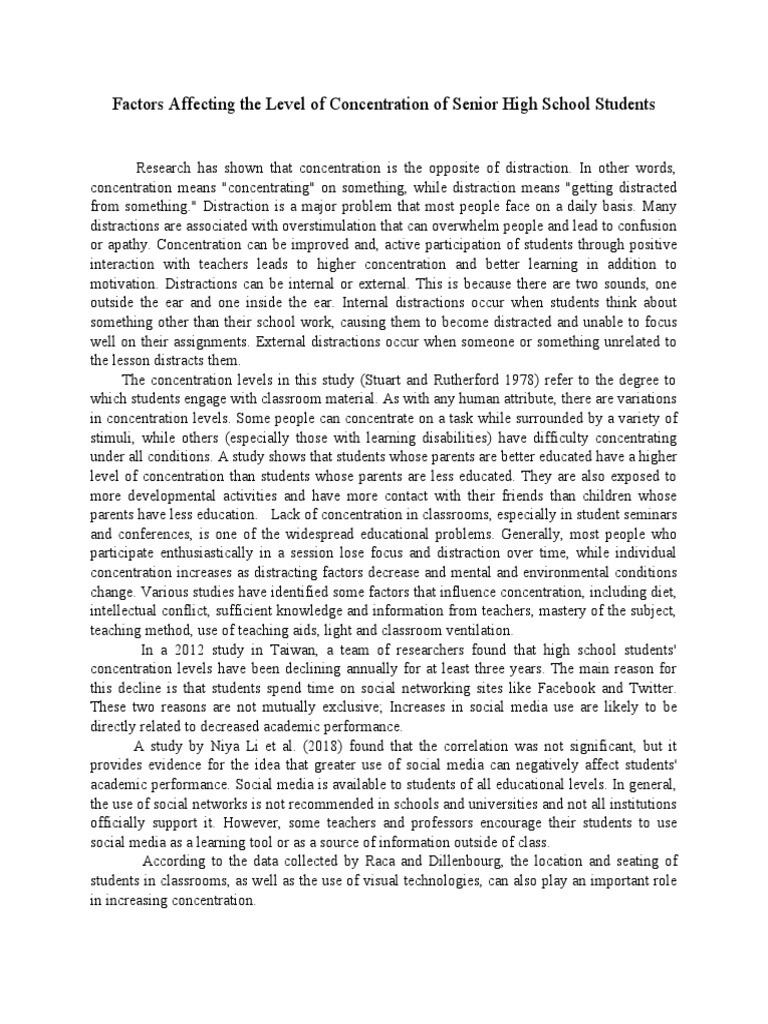 Factors Affecting The Level of Concentration of Senior High School ...