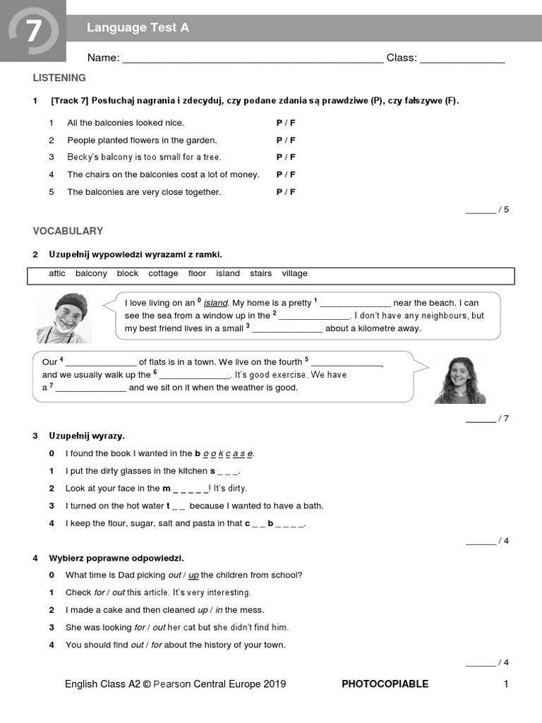 EC - A2 - Tests - Language Test 7A | PDF