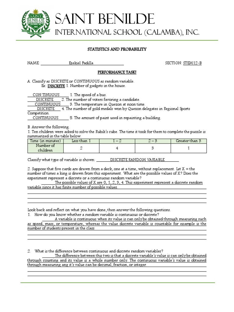 Perfomance Task - STATISTICS PDF | PDF | Probability Distribution ...