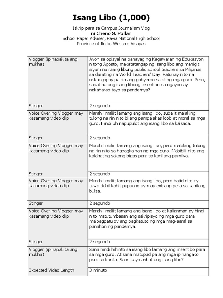 Isang Libo (Campus Journalism Vlog) | PDF