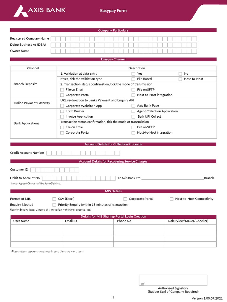 Easypay Form: Company Particulars | Download Free PDF | Debit Card | Payments