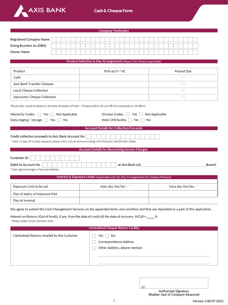 Cash and Cheque Application Form | PDF | Cheque | Banks