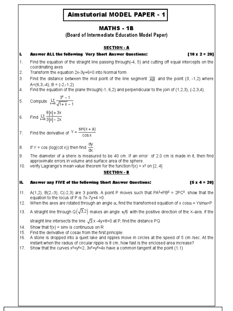 1B Model Guess Paper 1 | PDF