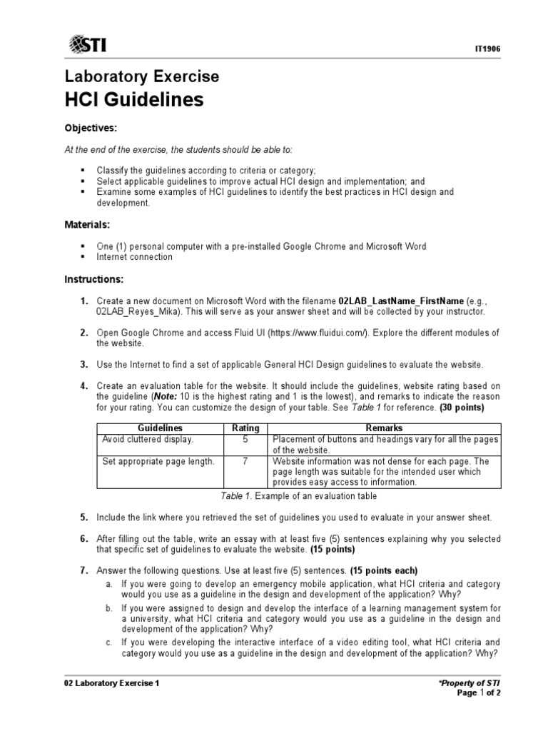 Hci Guidelines Laboratory Exercise Pdf Human Computer Interaction