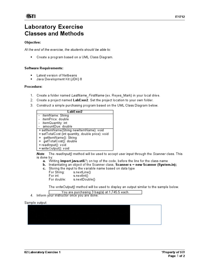 Laboratory Exercise Classes and Methods: at The End of The Exercise ...