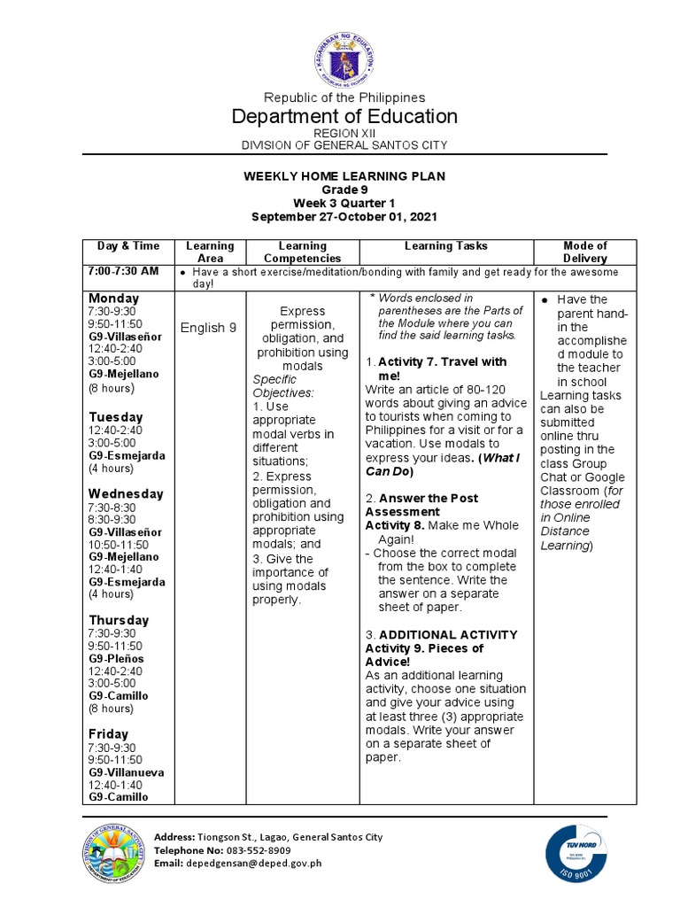 Grade 9 Week 3 Learning Plan | PDF | Linguistics | Learning