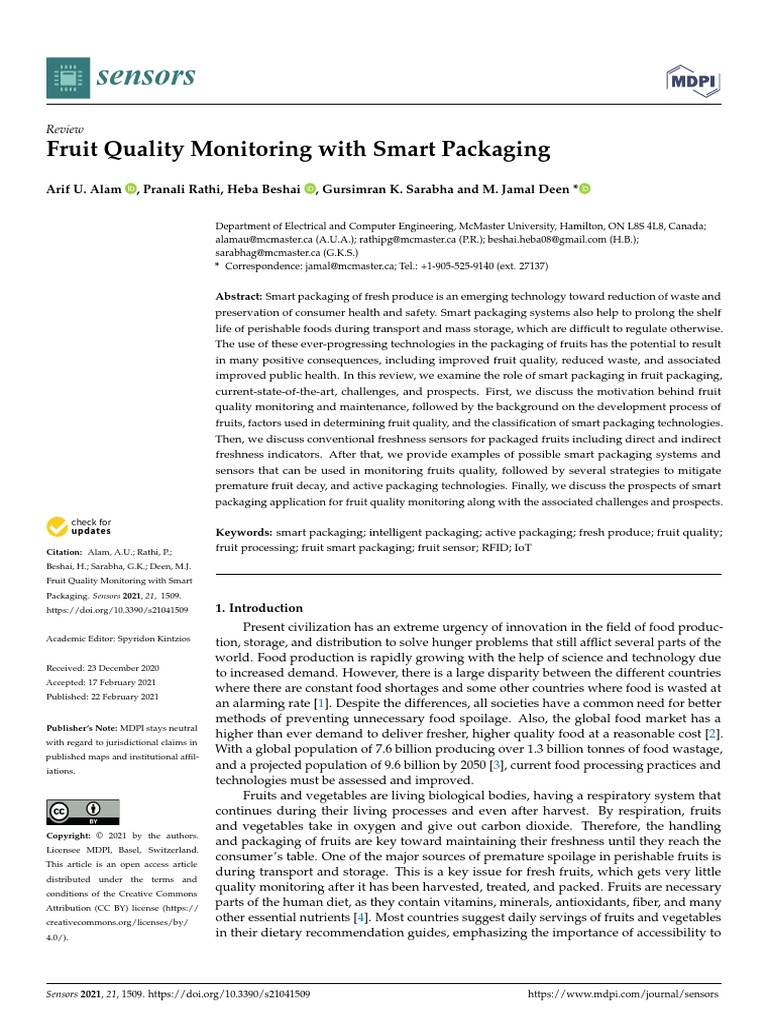 Sensors: Fruit Quality Monitoring With Smart Packaging | PDF | Fruit ...