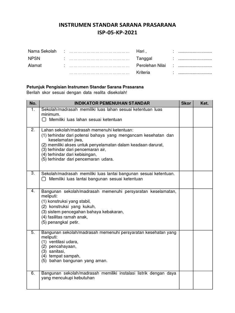 Standar Sarpras 2021 | PDF