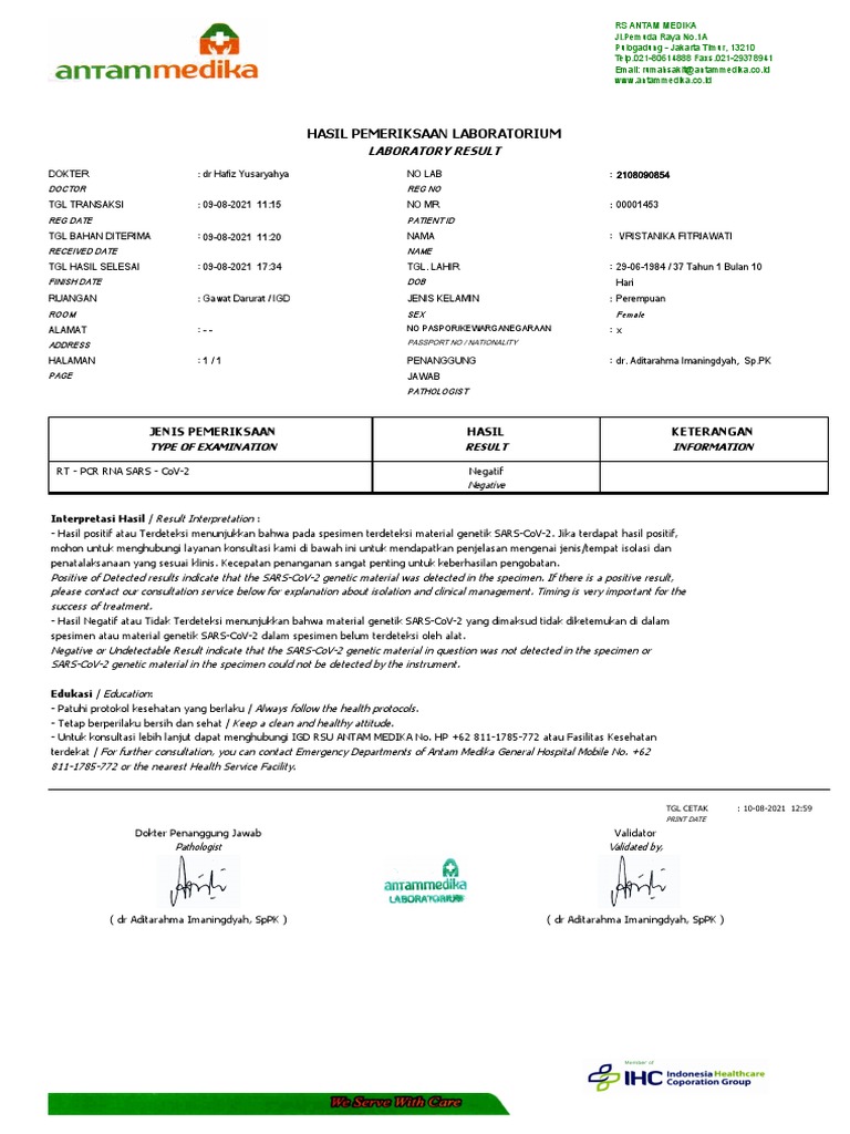 Hasil Pemeriksaan Laboratorium Laboratory Result | PDF