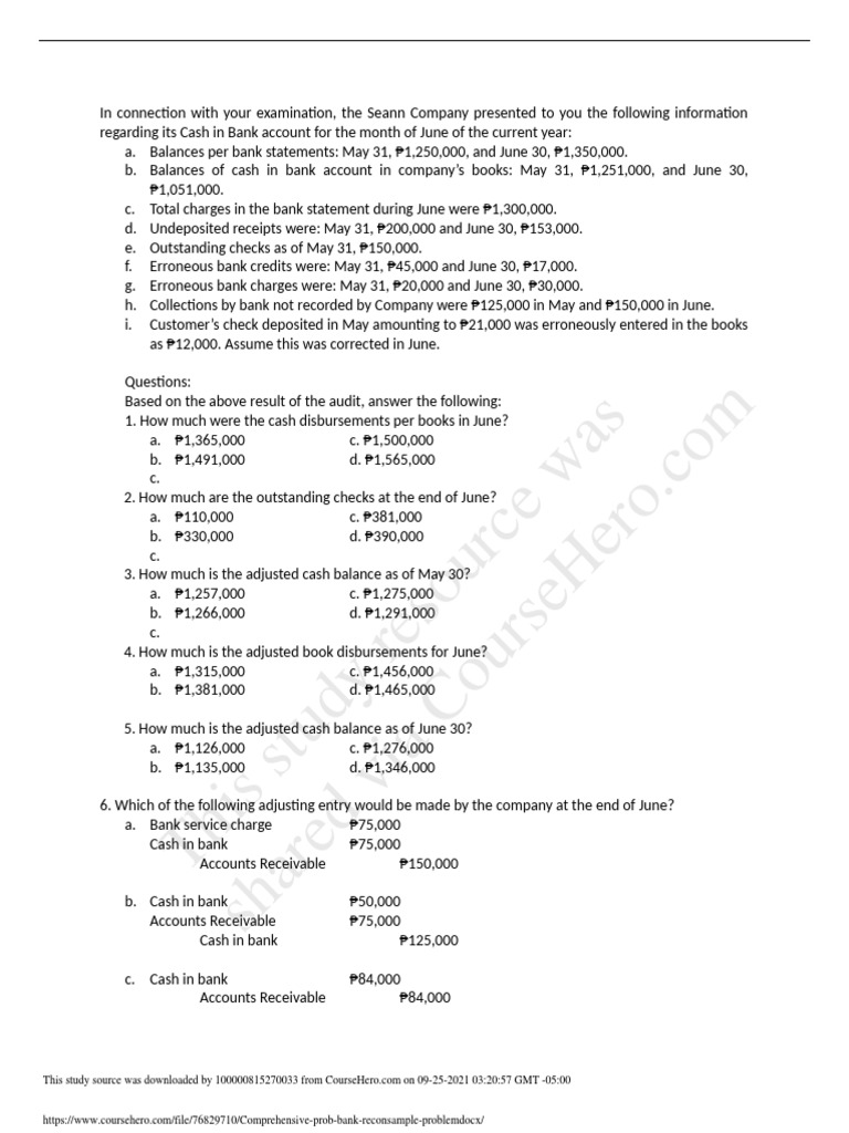 Comprehensive Prob Bank Recon - Sample Problem | PDF | Accounting ...