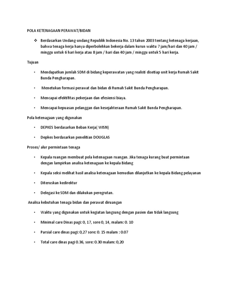 POLA KETENAGAAN PERAWAT Perinatologi | PDF
