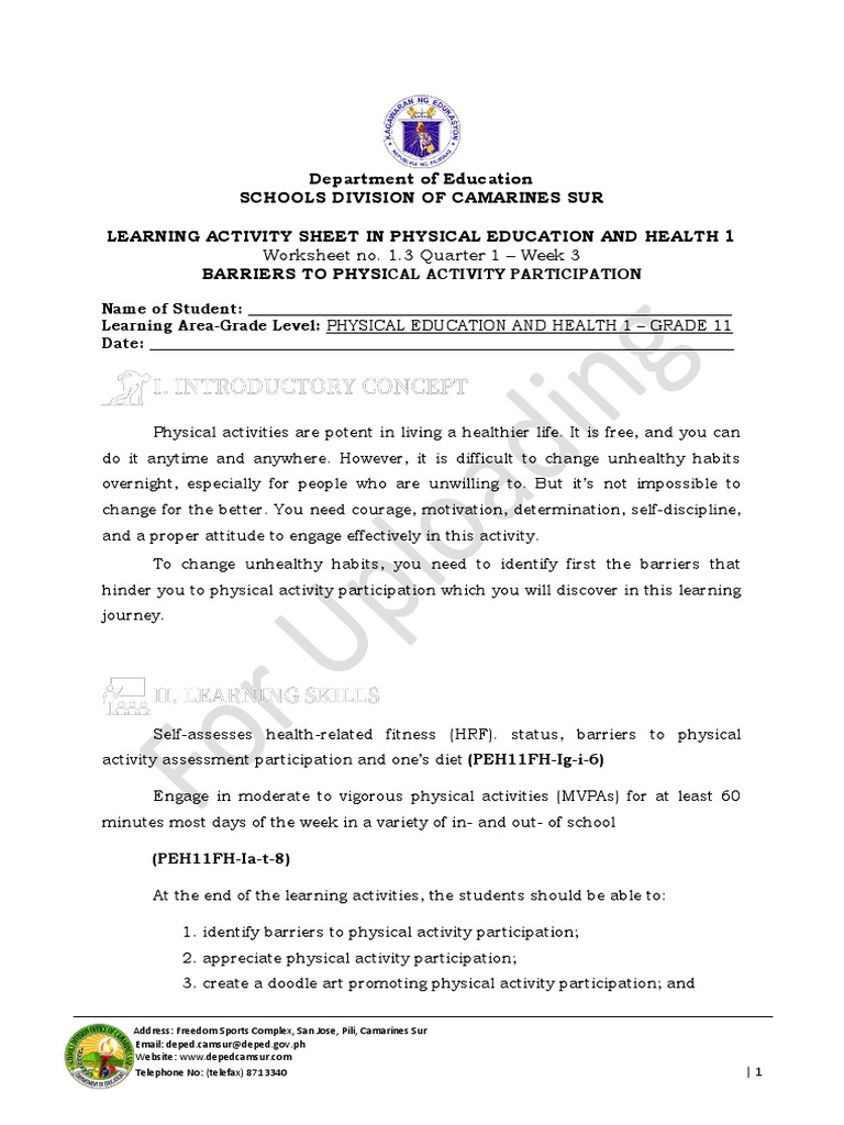 LAS1.3 - Week 3 - PEH11 - Barriers To Physical Activity Participation | Download Free PDF ...