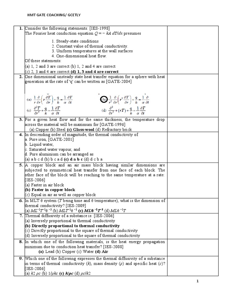 HMT Obj Hand Book I | PDF | Thermal Insulation | Heat Transfer
