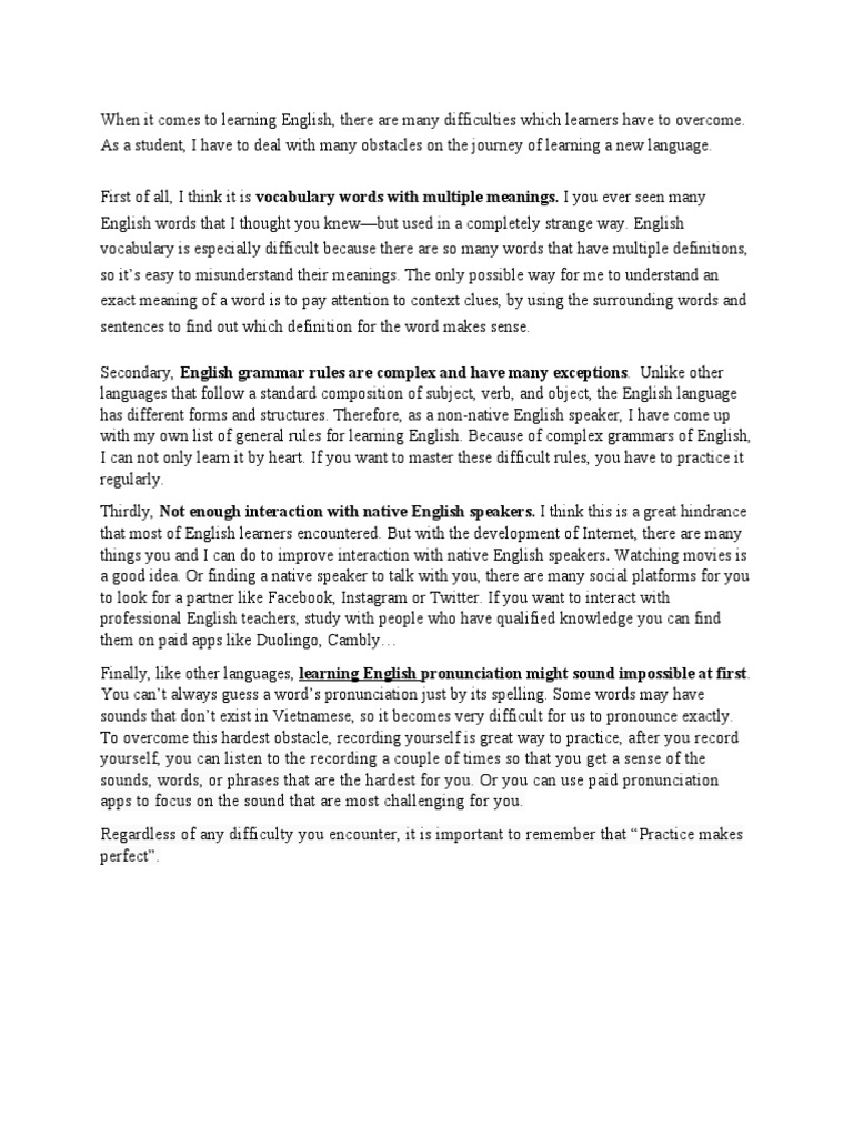 Difficulties When Learning English. | PDF | English Language | Word