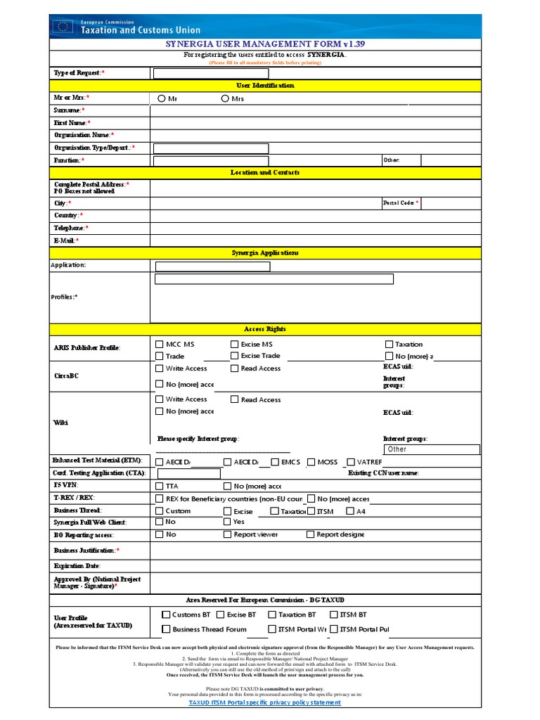 Synergia User Access Form | PDF | Communication | Computing