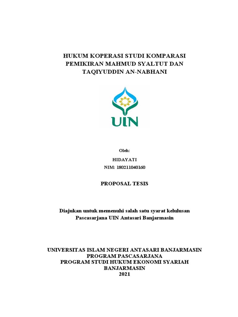 Hukum Koperasi Study Komparasi Pemikiran Mahmud Syaltut Dan Taqiyuddin ...