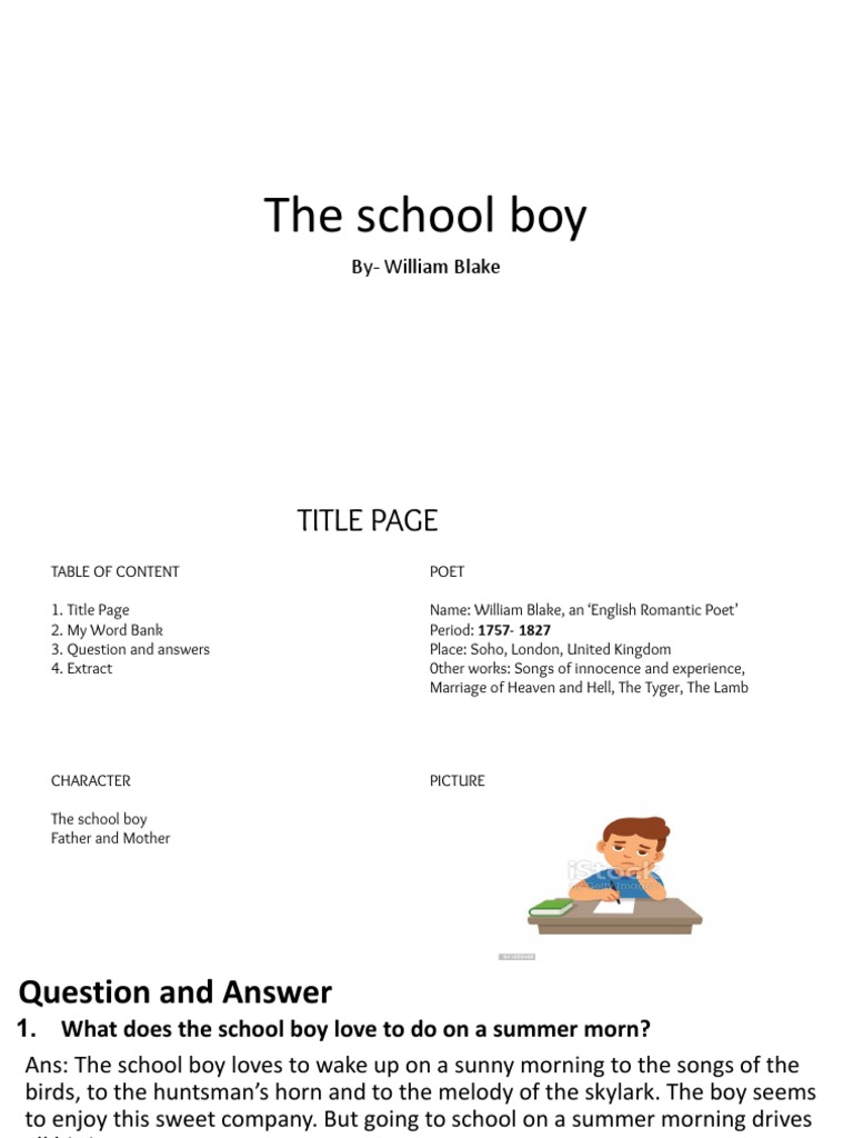 The School Boy: By-William Blake | PDF