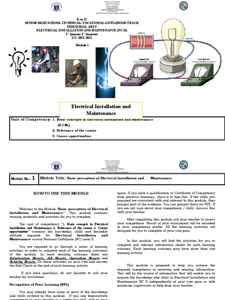 g12 Module 1 Basic Concept of E.I.M. | PDF | Electrician | Vocational ...