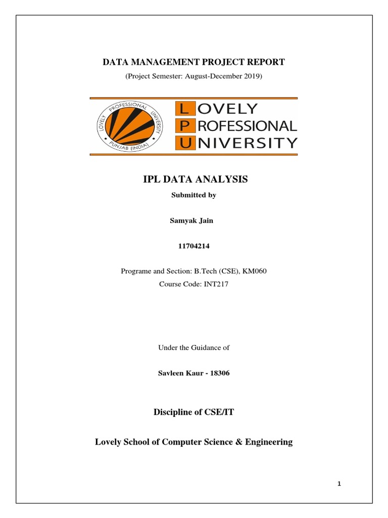 Ipl Data Analysis: Data Management Project Report | PDF | Sports ...