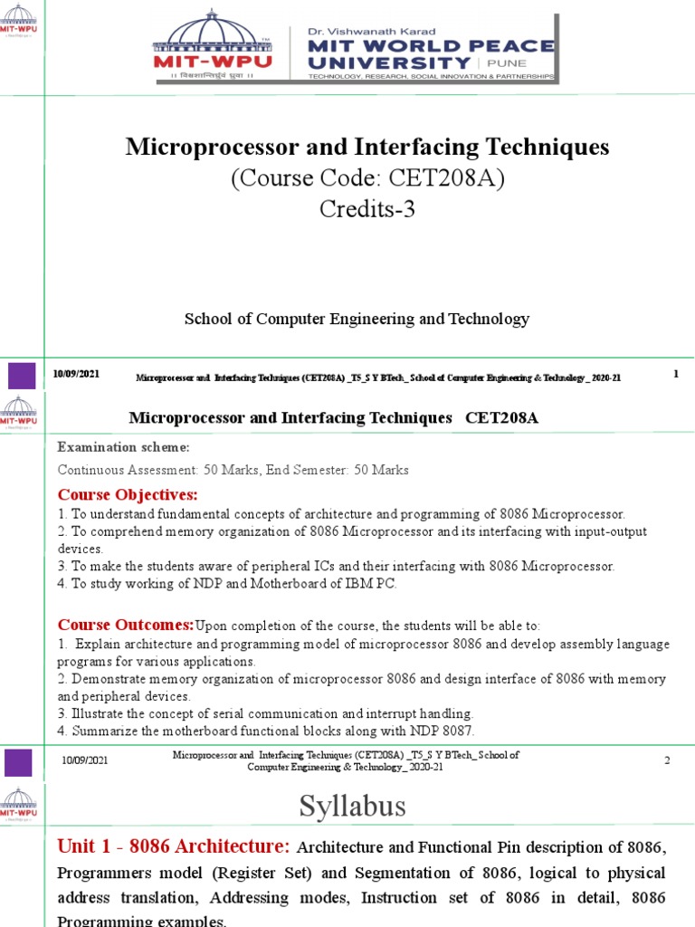 Microprocessor and Interfacing Techniques: (Course Code: CET208A) Credits-3 | PDF | Central ...