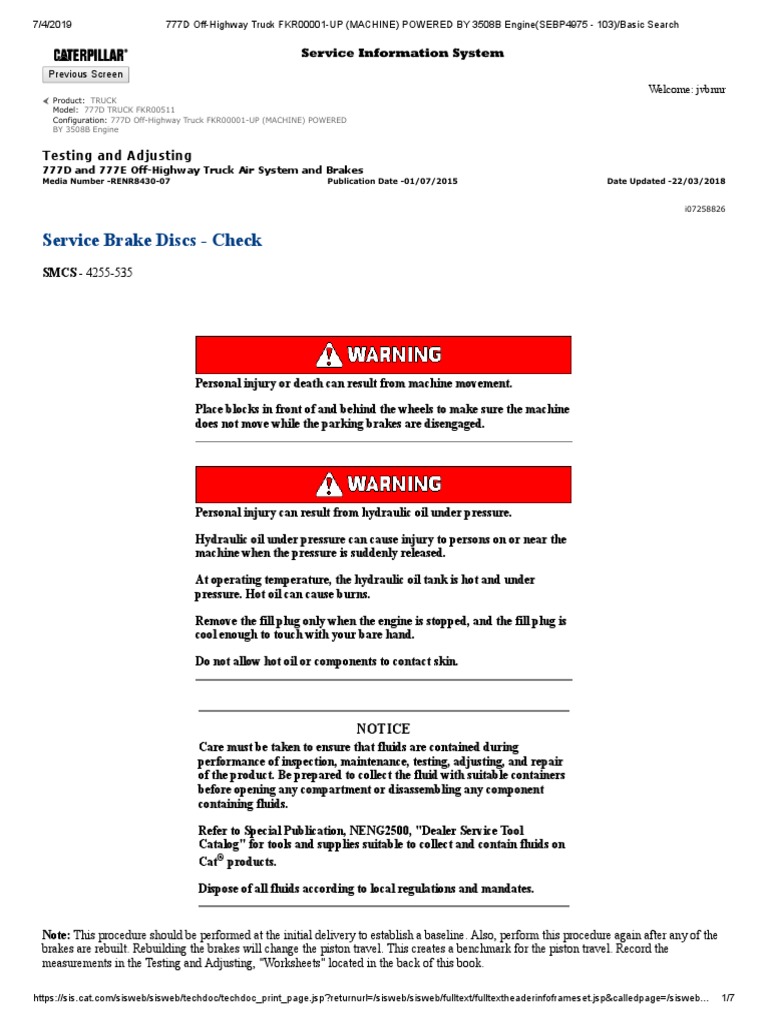 Brake Wear 777 | PDF | Brake | Piston