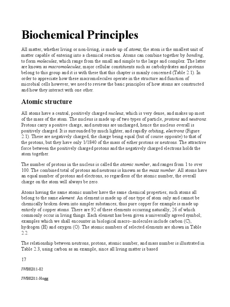 Biochemical Principles: Atomic Structure and Macromolecules | PDF ...