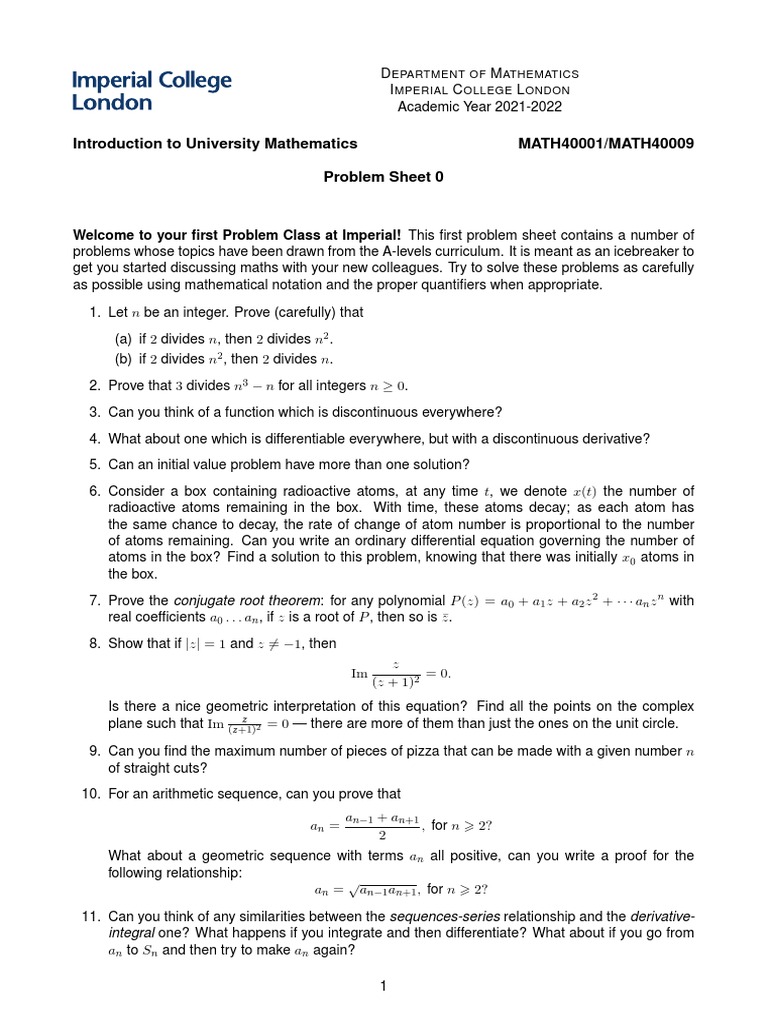 Intro to University Math Problems | PDF | Triangle | Numbers