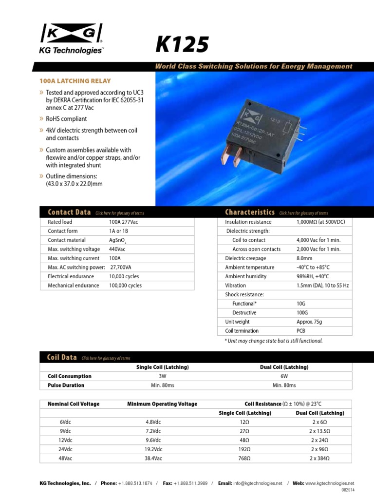 KG-K125 Latching Relay | PDF | Relay | Inductor
