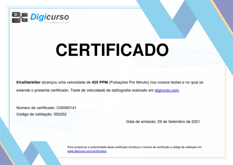 KiraStarkiller-certificado Velocidade Digicurso | PDF