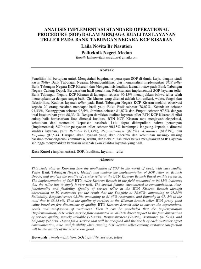 Jurnal Sop Teller BTN KCP Kisaran (Laila Novita NST BK-5B) | PDF