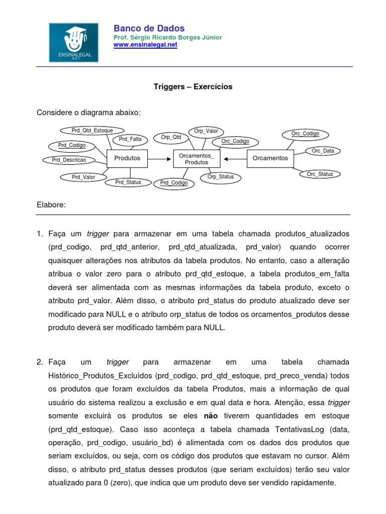 Triggers Exercicios | PDF | Tabela (banco de dados) | Dados