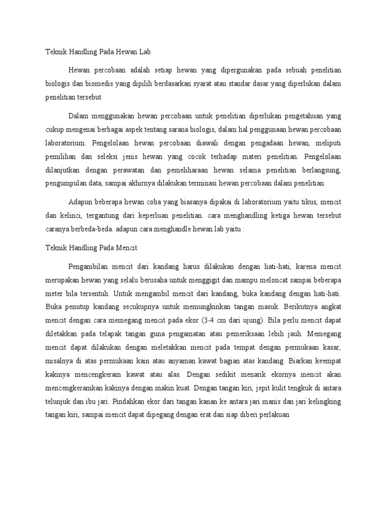 Teknik Handling Pada Hewan Lab | PDF