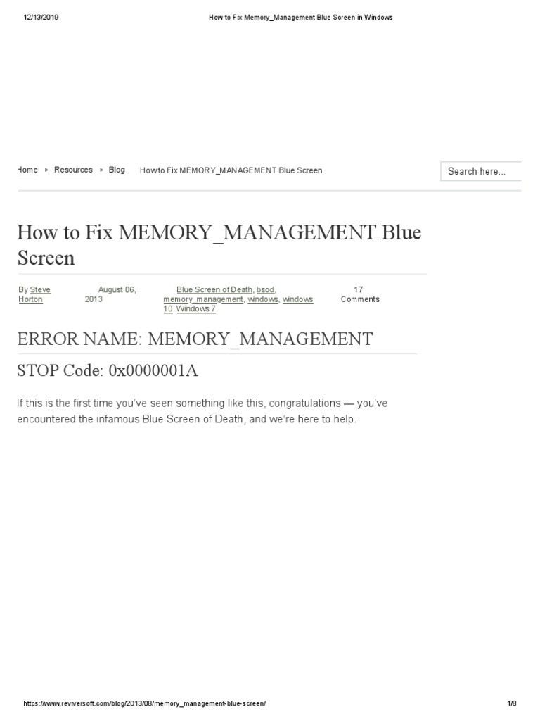 How To Fix Memory - Management Blue Screen in Windows | PDF | Personal ...