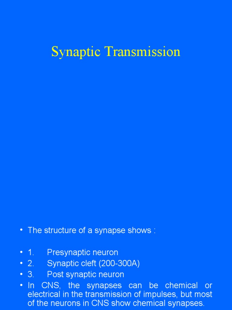 Synaptic Transmission | PDF | Chemical Synapse | Inhibitory ...