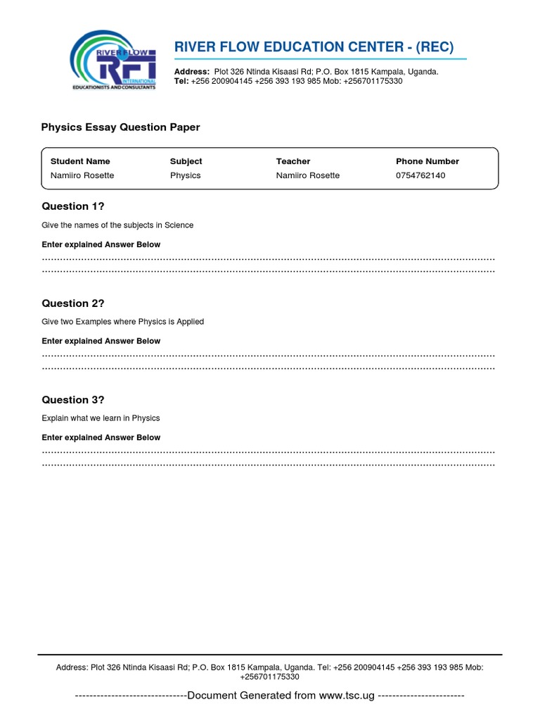 Physics Essay Questions for Students | PDF | Science & Mathematics