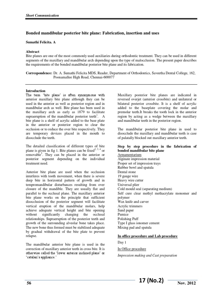 Bonded Mandibular Posterior Bite Plane: A Concise Guide to its ...