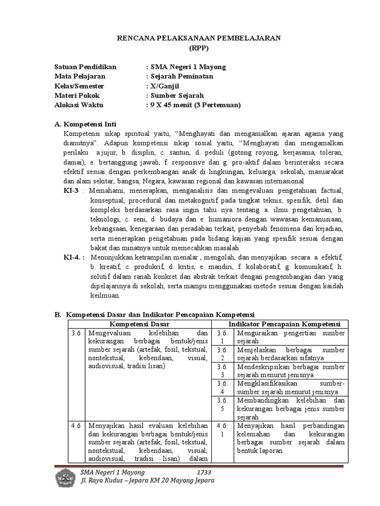 RPP.12 (Sejarah Peminatan) 1733-1743 | PDF | Sains & Matematika