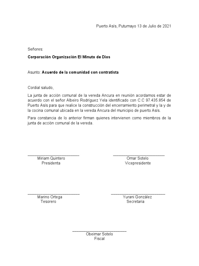 Formato Acuerdo de La Comunidad $3.000 | PDF | Finanzas y dinero | Derecho