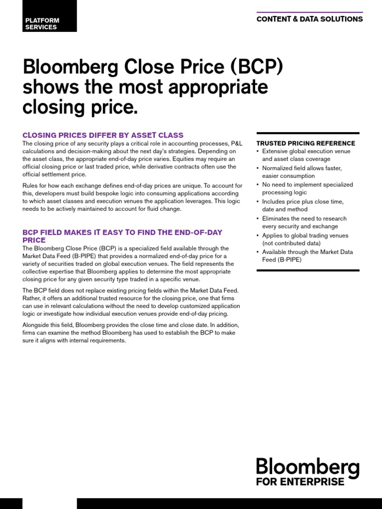 Bloomberg Close Price Fact Sheet | PDF | Prices | Bloomberg L.P.