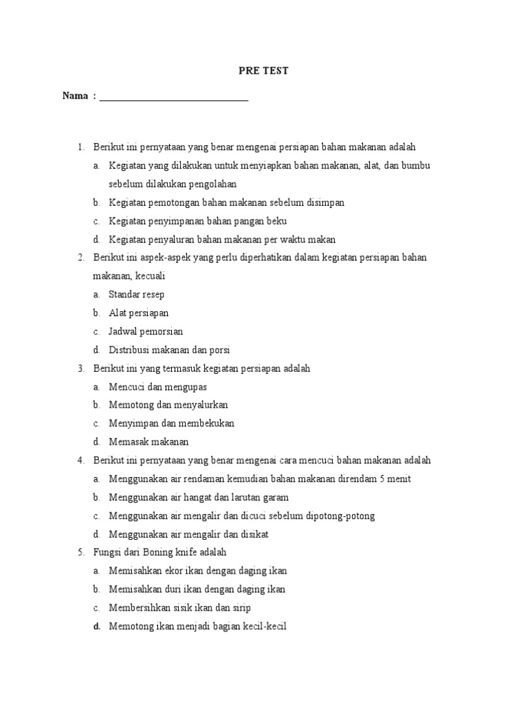 Pre Test | PDF | Kesehatan Holistik