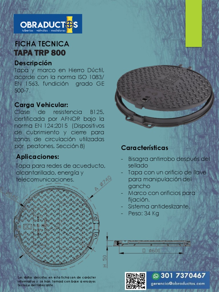 Ficha Tecnica Obraductos - Tapa TRP 800 | PDF